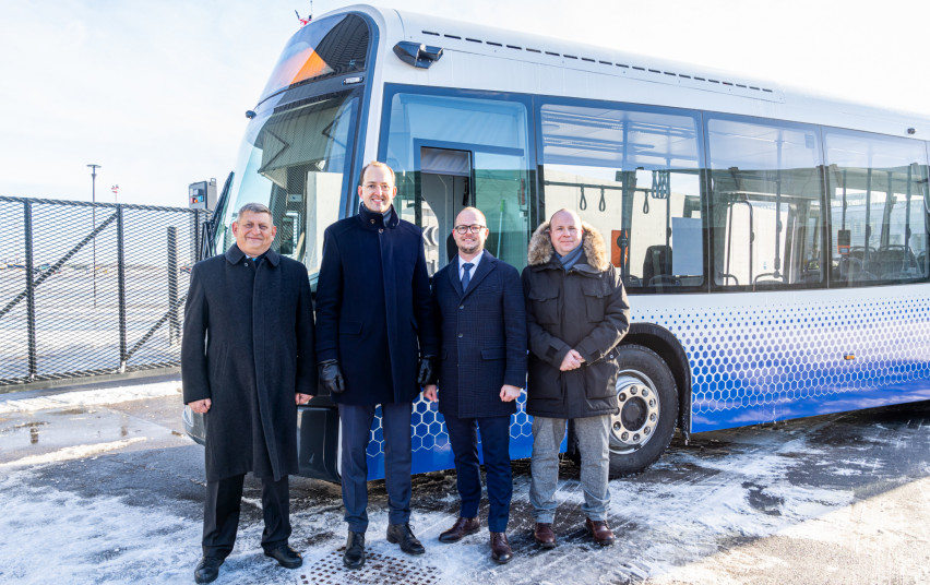 Lithuanian electric bus transports passengers at Vilnius Airport ...